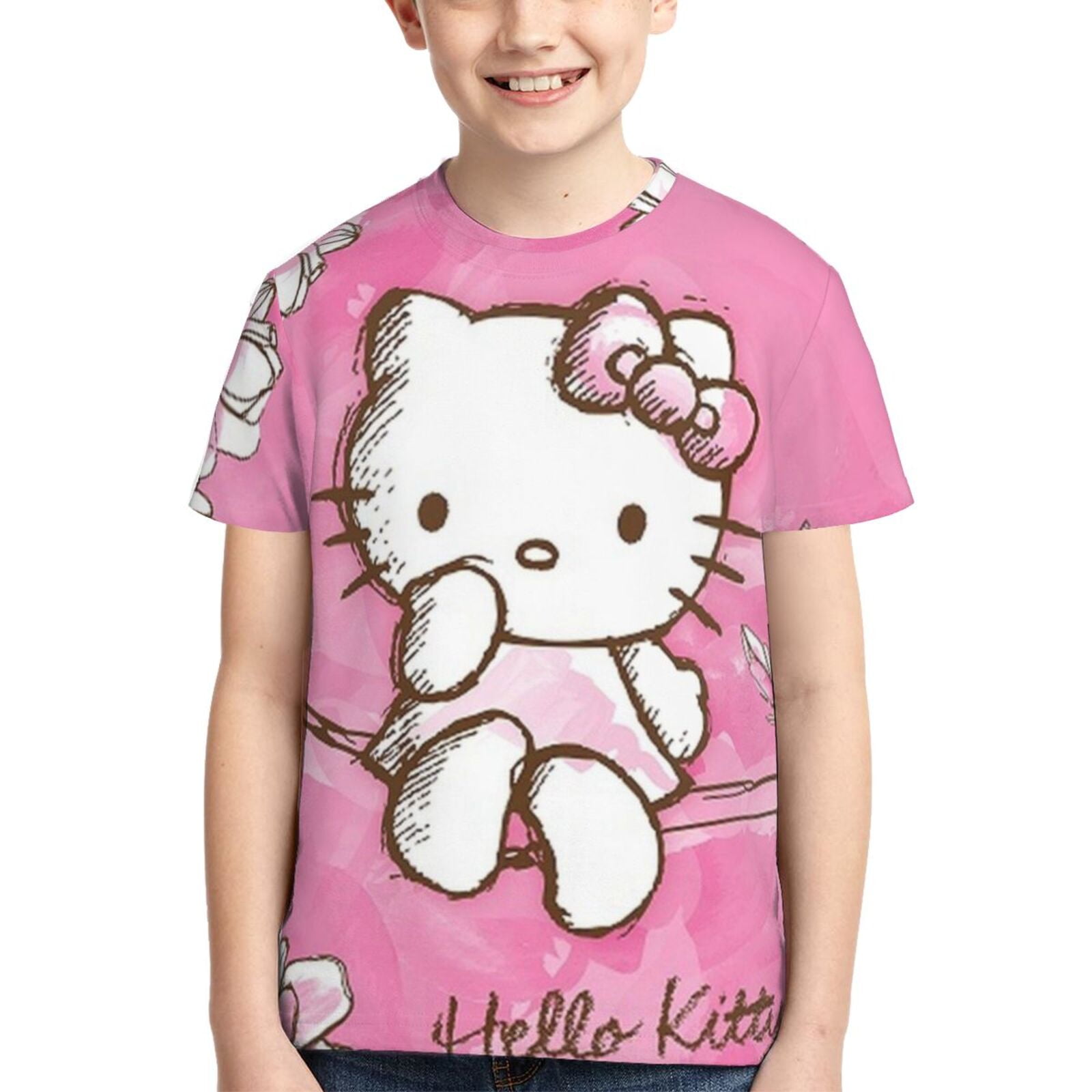Hello Kitty T Shirts For Girls Boys, 3d Print Cartoon Graphics T Shirt ...