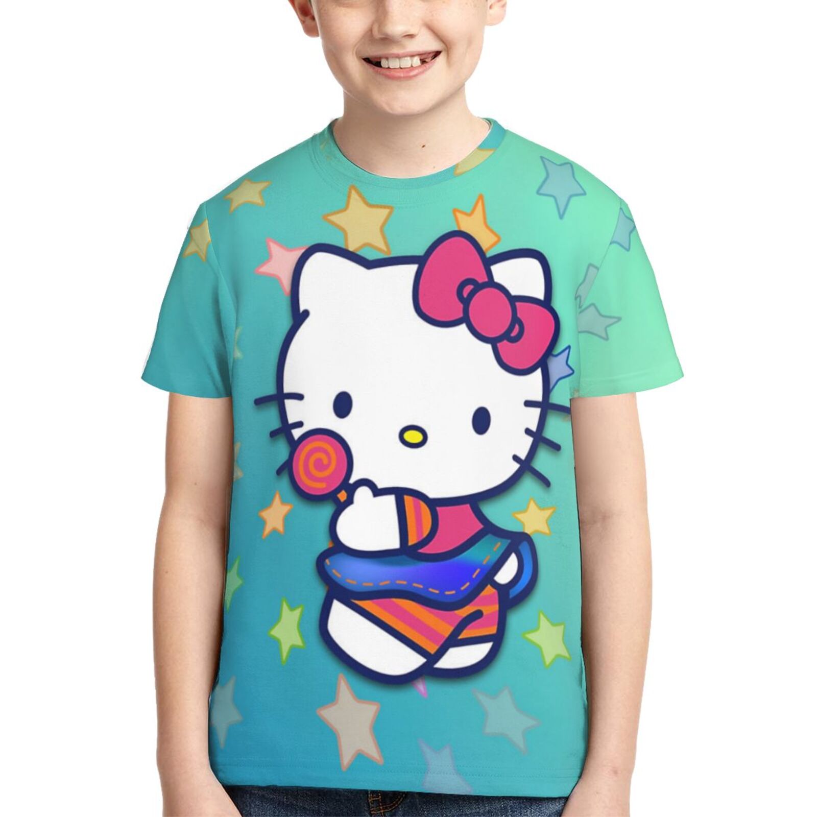 Hello Kitty T Shirts For Girls Boys, 3d Print Cartoon Graphics T Shirt ...