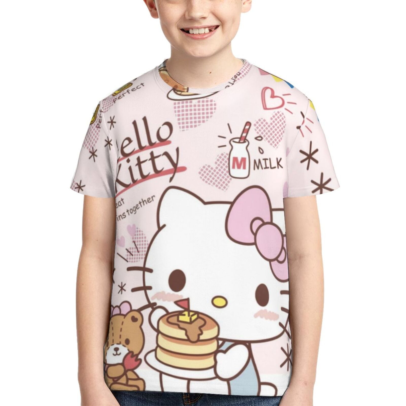 Hello Kitty T Shirts For Girls Boys, 3d Print Cartoon Graphics T Shirt ...