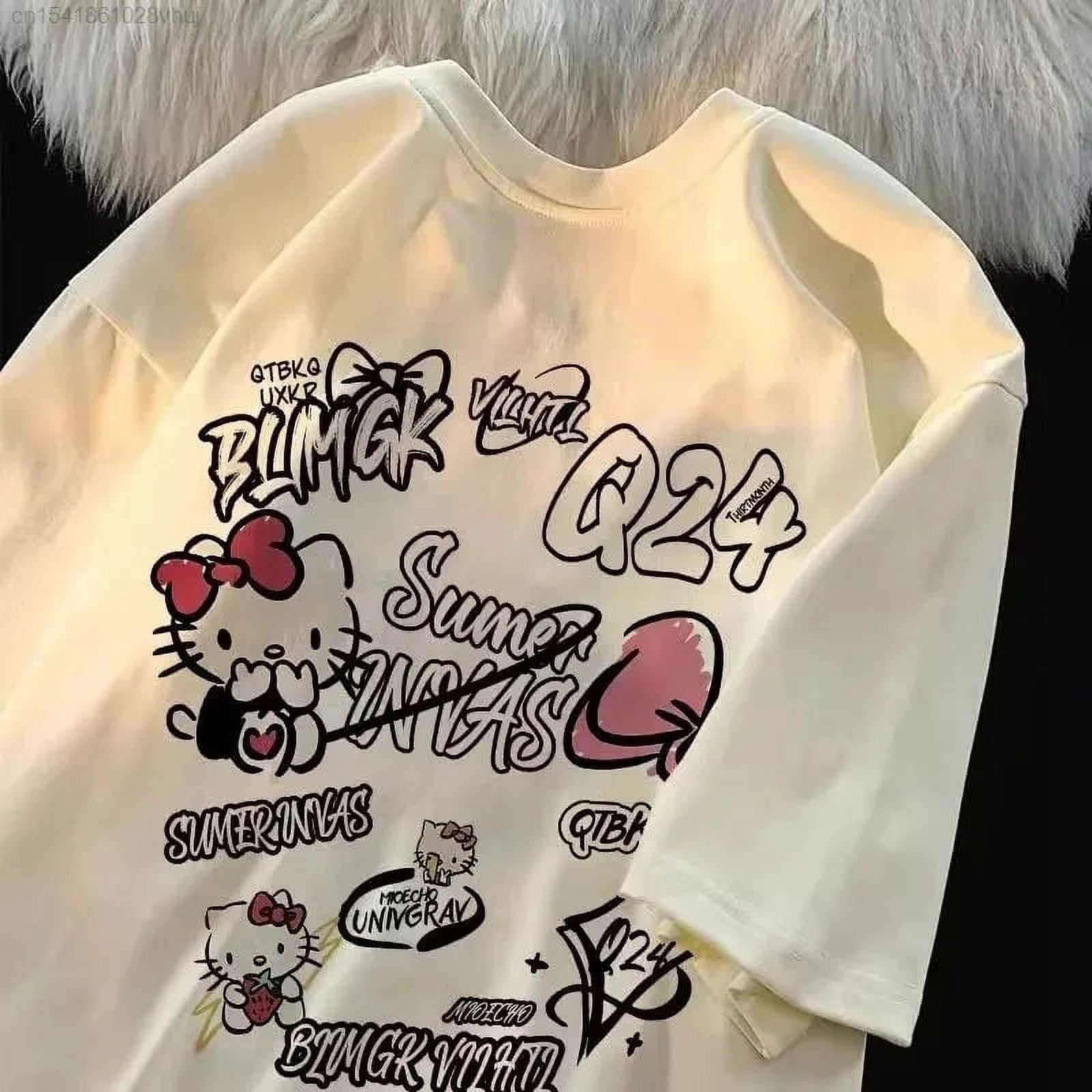 Hello Kitty T-shirt Cotton New Summer Print For Woman Clothes 90s ...
