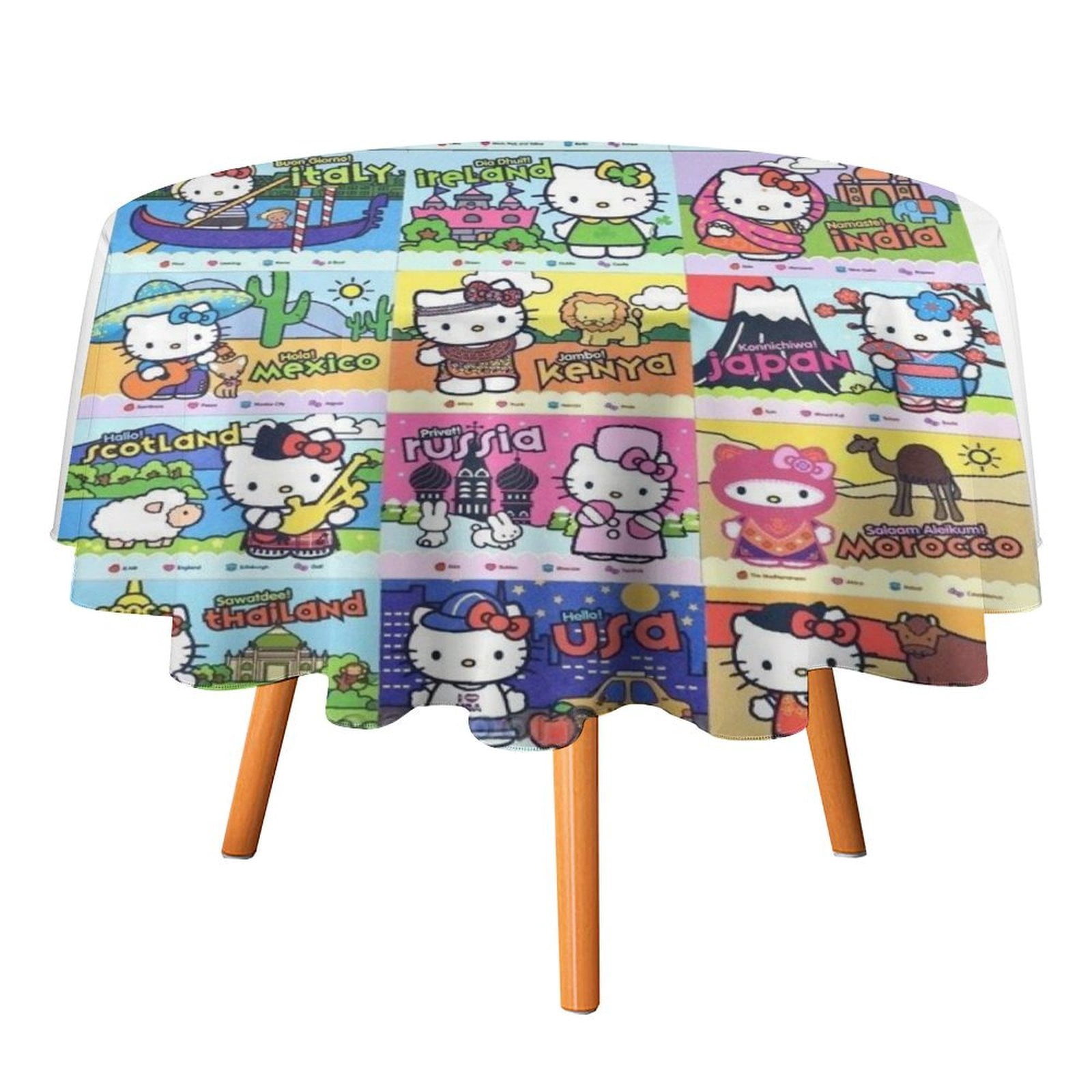 Hello Kitty Table Cloth Round Tablecloth Polyester Table Circular Table ...