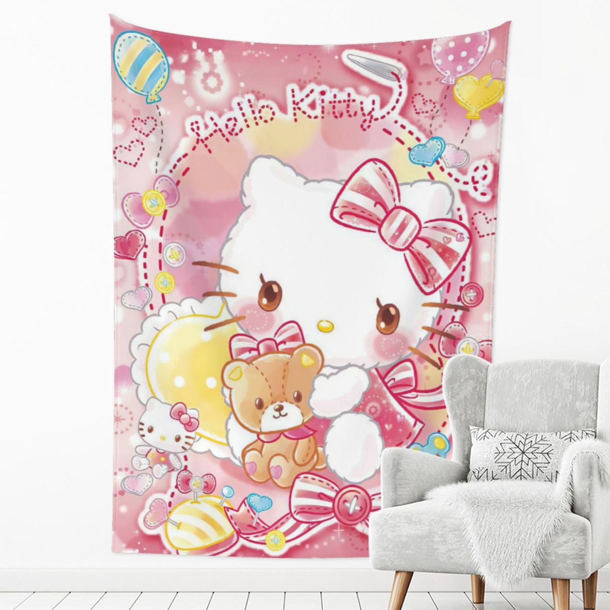 Hello Kitty Tapestry Aesthetic Cute Room Decor Tapestry Birthday ...