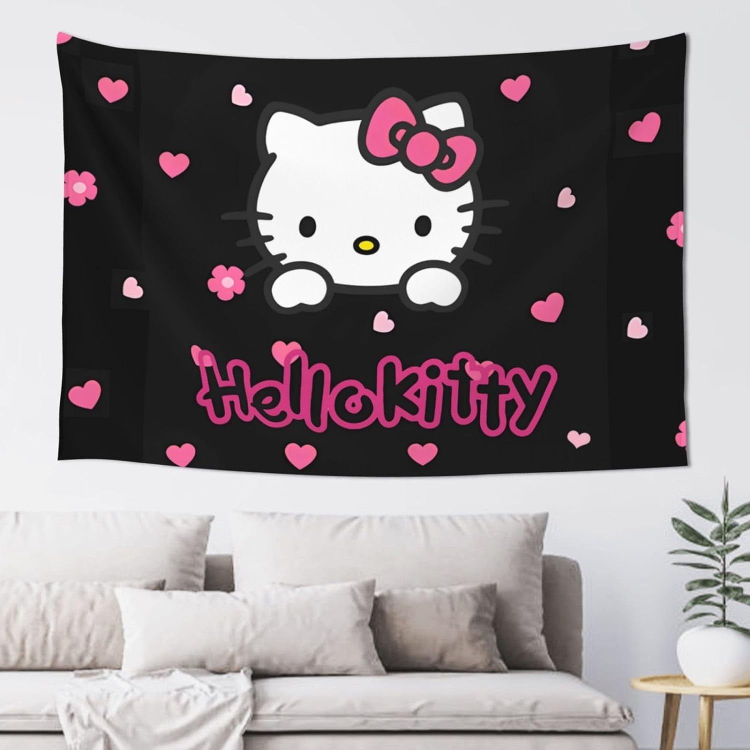 Hello Kitty Tapestry Cute Cartoon Pink Cat Room Decor Anime Tapestry ...
