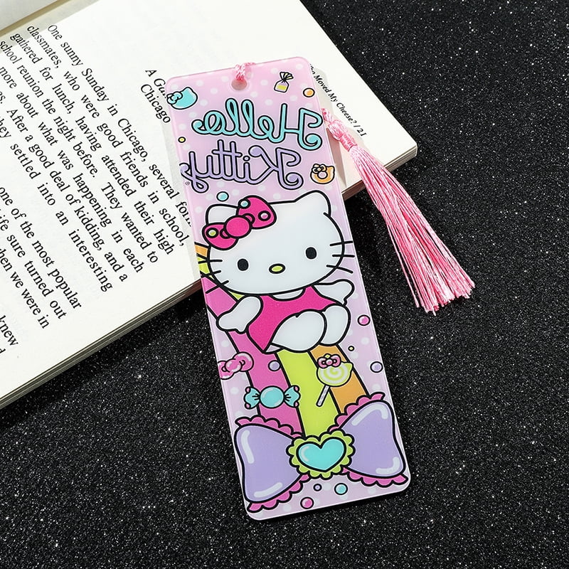 Hello Kitty Tassel Bookmark Anime Sanrio Acrylic Double-Sided Bookmarks ...