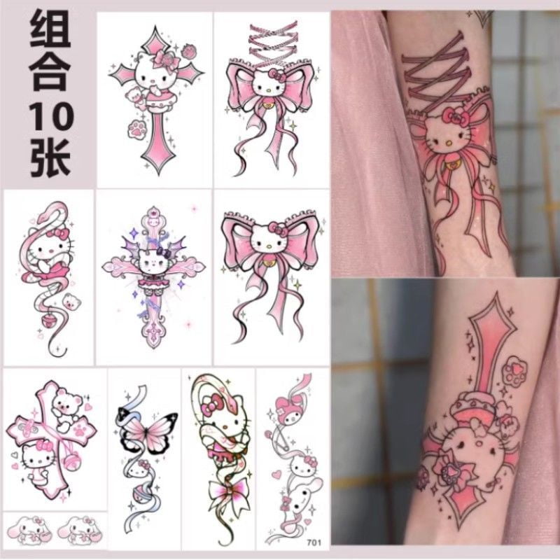 Hello Kitty Tattoo Sticker Sanrio Cartoon Anime Flower Arm Snake Shaped ...