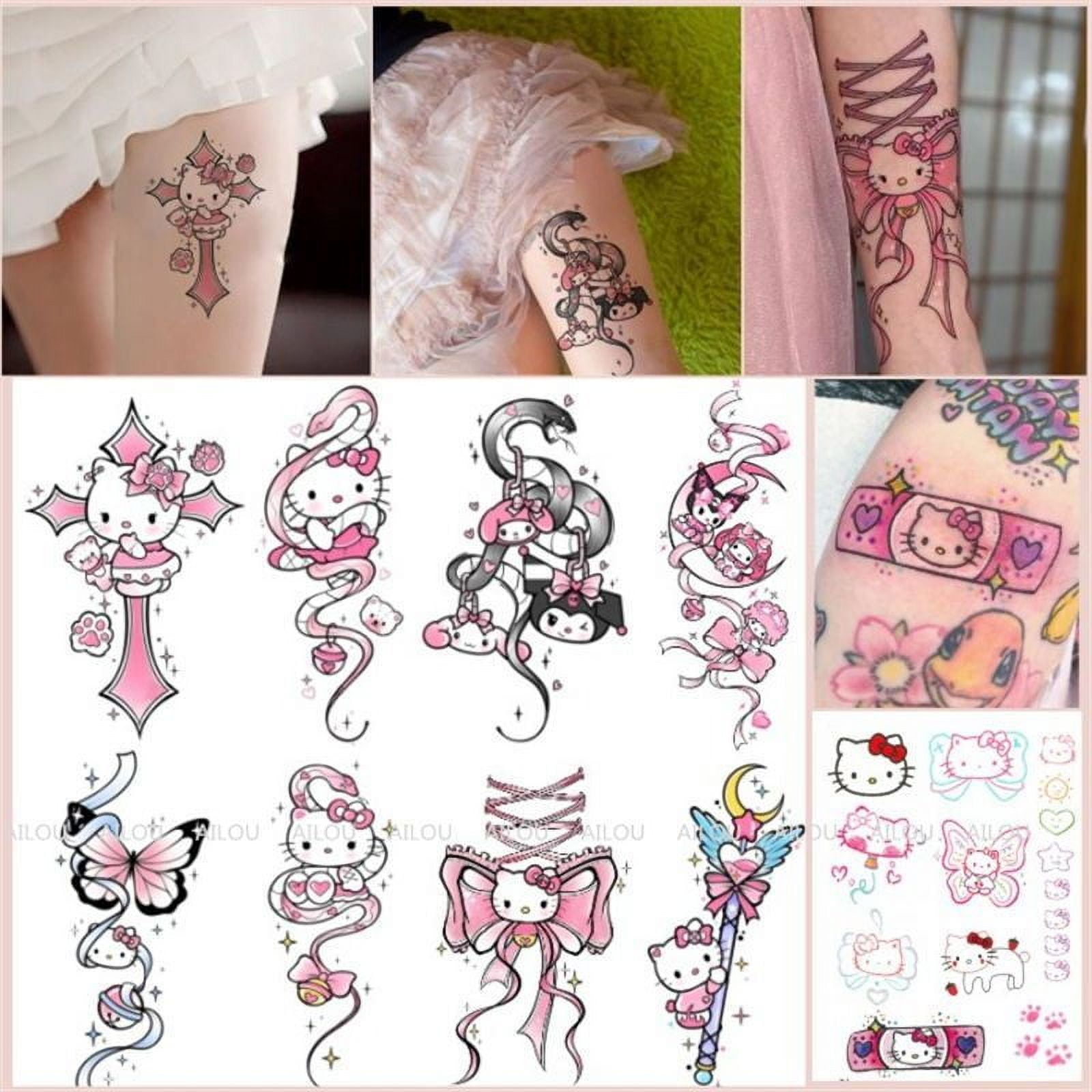 Hello Kitty Tattoo Sticker Sanrio Cartoon Anime Flower Arm Snake Shaped ...