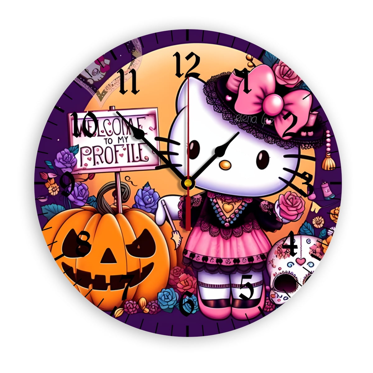 Hello Kitty Thanksgiving halloween Cute Round Digital Wall Clock 10inch ...