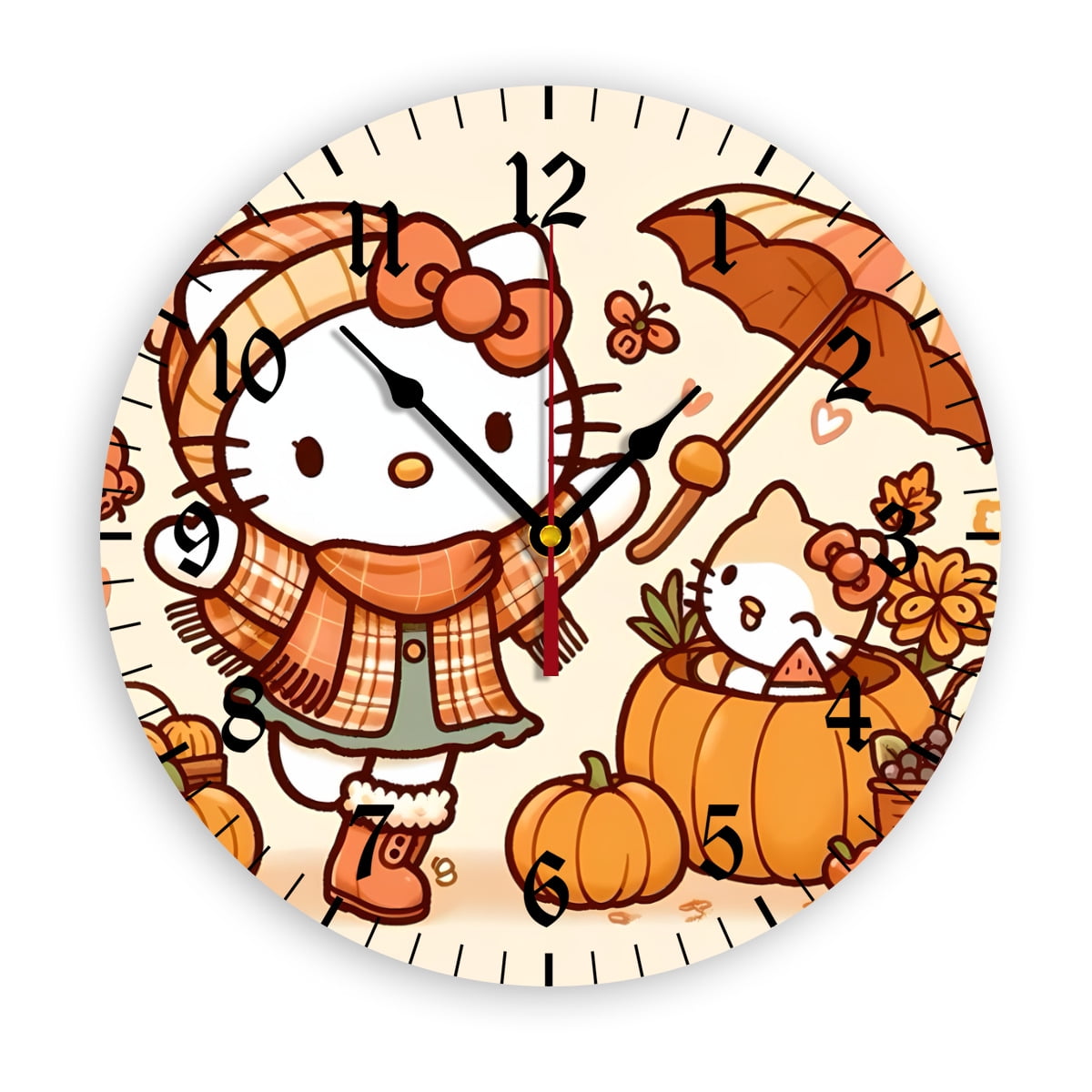 Hello Kitty Thanksgiving halloween Cute Round Digital Wall Clock 12inch ...