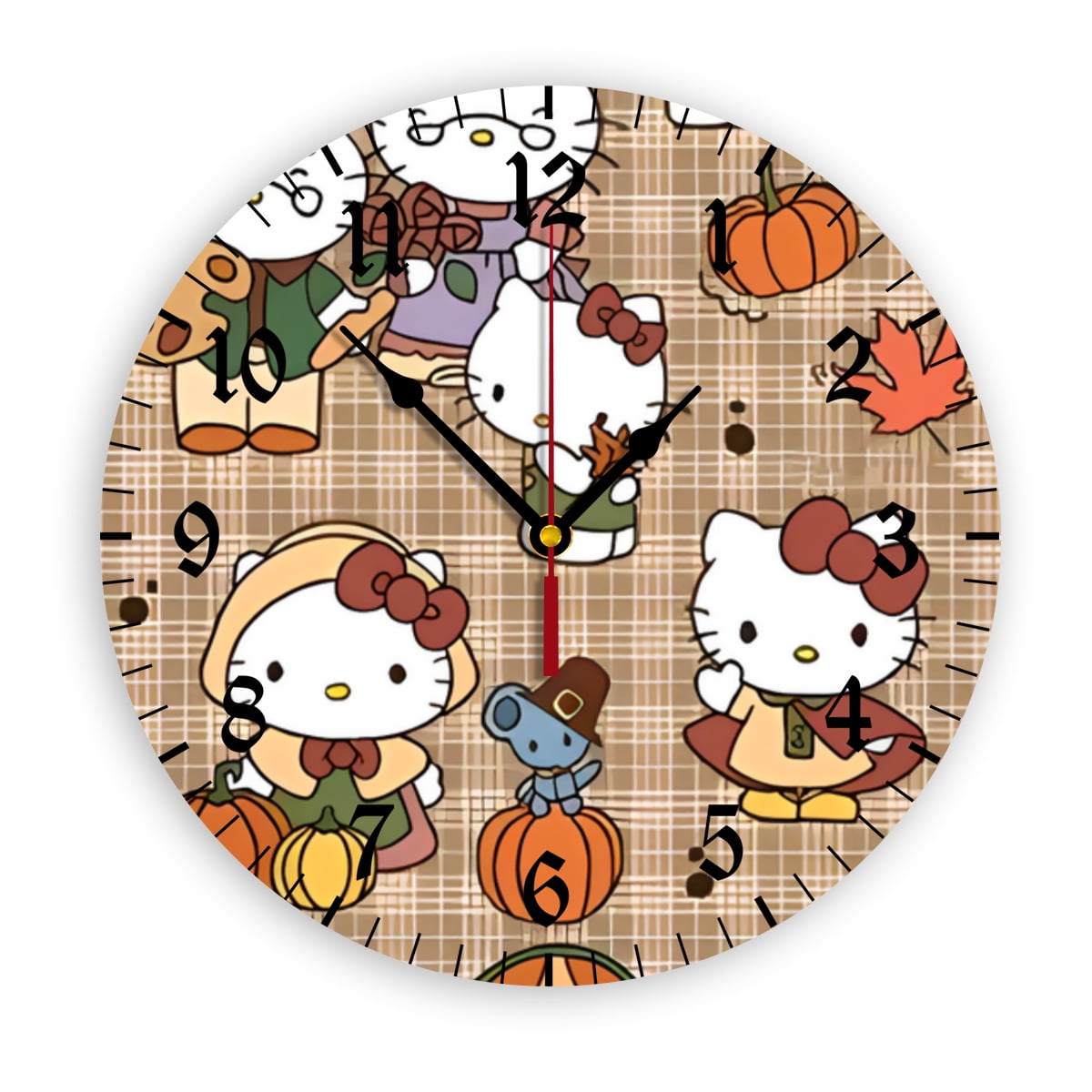 Hello Kitty Thanksgiving halloween Cute Round Digital Wall Clock 12inch ...