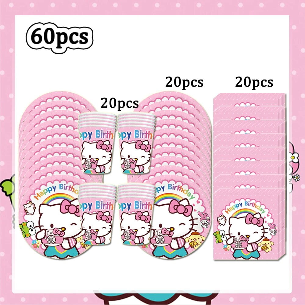 Hello Kitty Theme Birthday Party Decoration Disposable Tableware Set ...