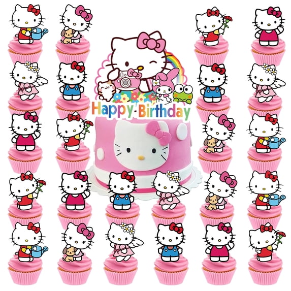 Farah Hello Kitty Birthday Cake Topper, 1pcs Cake Topper, 24pcs Cupcake ...