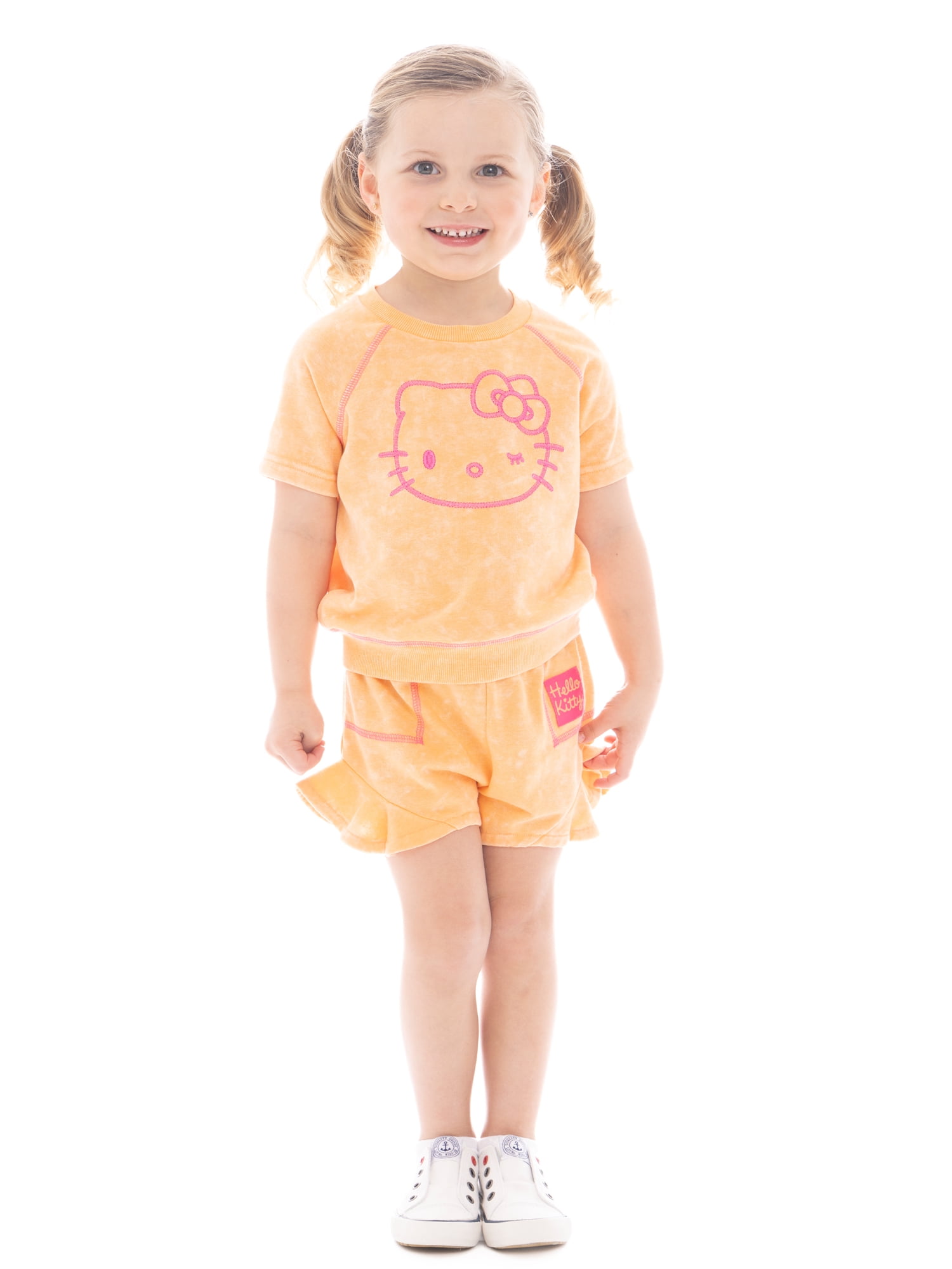 Hello Kitty Toddler Girl Embroidered Graphic Top and Ruffle Shorts Set ...