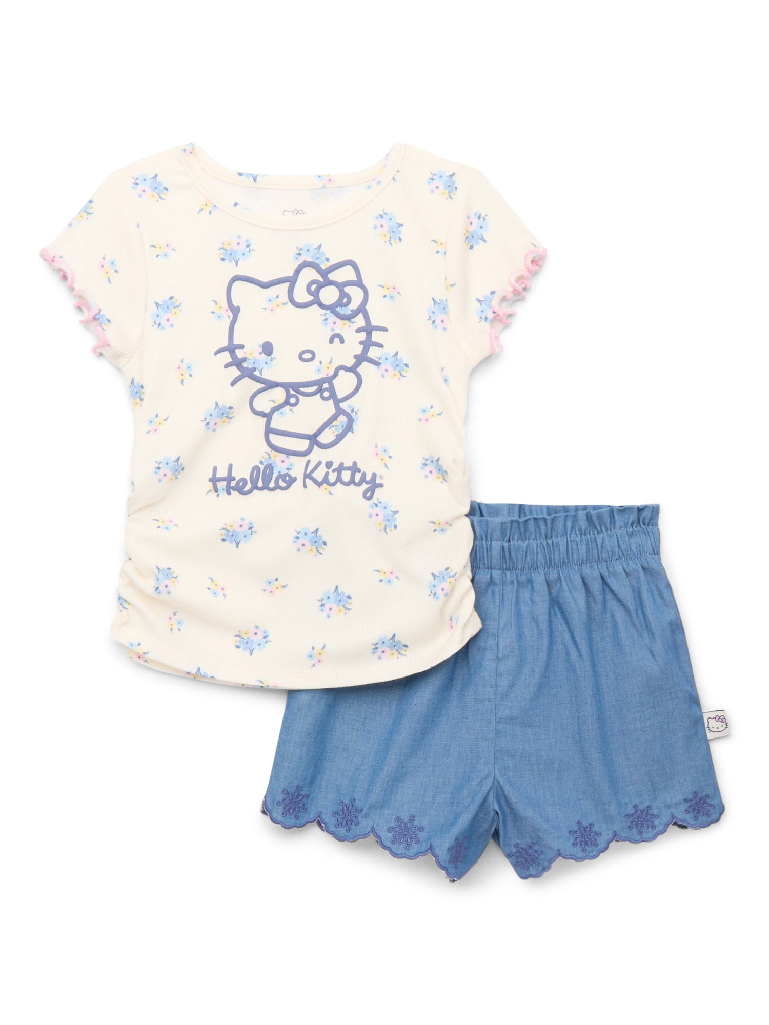 Hello Kitty Toddler Girl Graphic Top and Scallop Denim Shorts Set, 2 ...