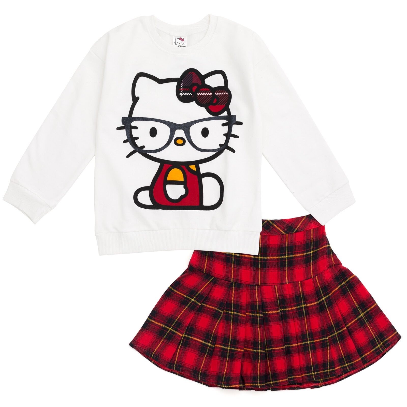Hello Kitty Toddler Girls Fleece Sweatshirt and Skirt Plaid White / Red ...