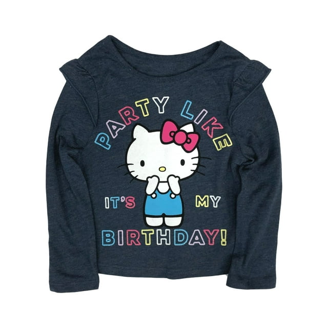 Hello Kitty Toddler Girls Long Blue Ruffle My Birthday Cat T-Shirt Tee ...