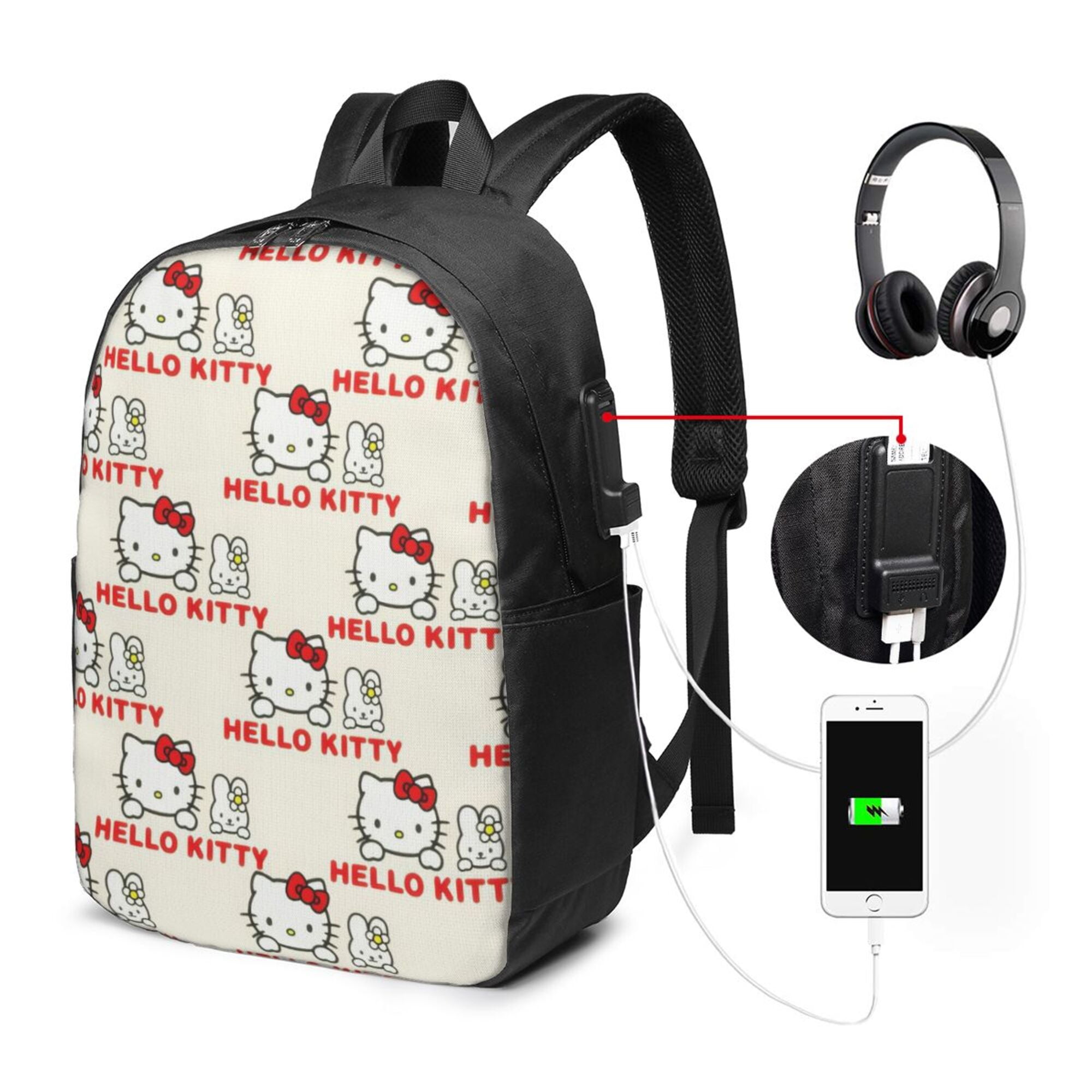 Hello Kitty Travel Laptop Backpack with USB Port and Headphone Port ...
