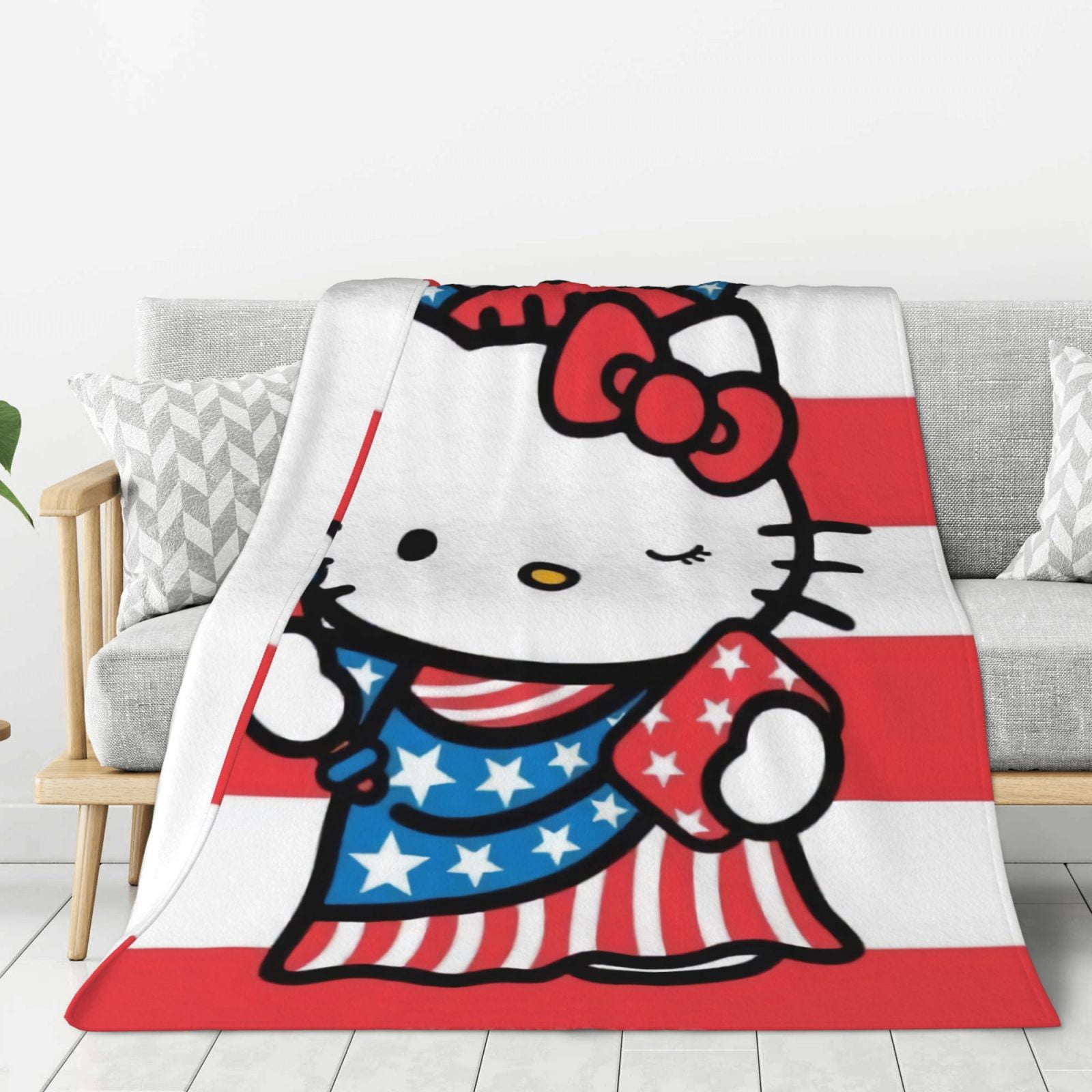 Hello Kitty USA Blanket,Throw Blanket for Kids and Adults,Soft Plush ...