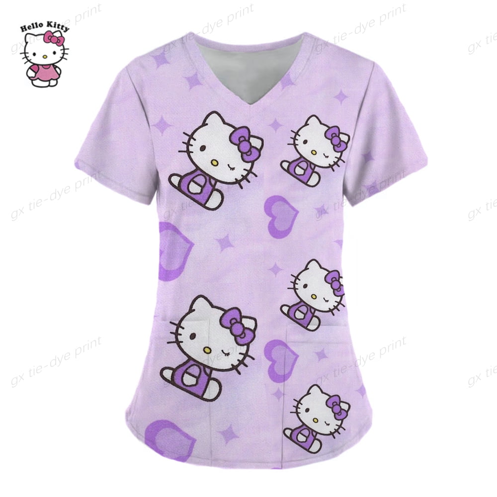 Hello Kitty Uniform Women‘s Cartoon Hello Kitty Print Nurse Work Shirt ...
