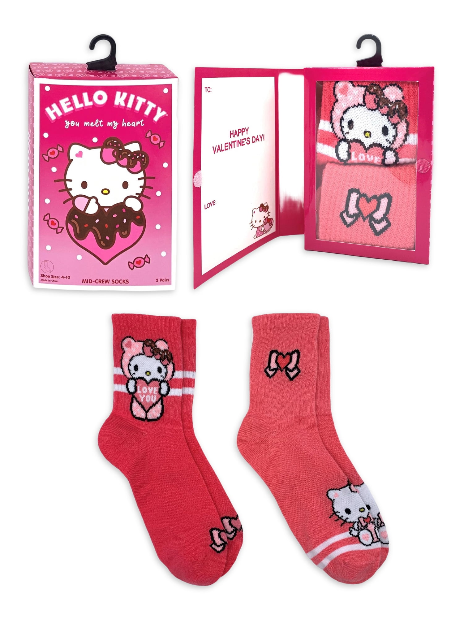 Hello Kitty, Valentine's Day Women's Mid-Crew Socks Box Set, 2-Pack ...
