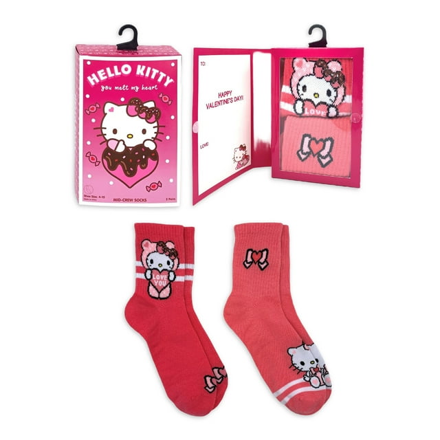 Hello Kitty, Valentine's Day Women's Mid-Crew Socks Box Set, 2-Pack ...