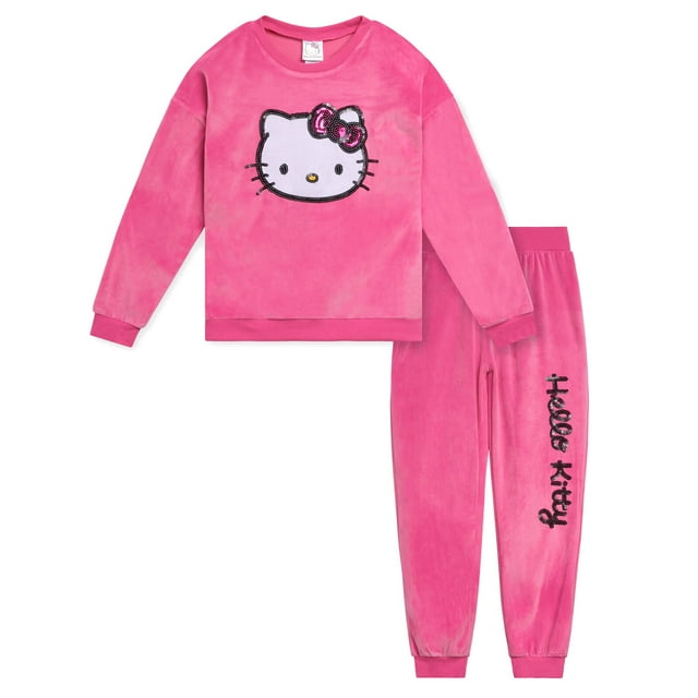 Hello Kitty Velour Drop Shoulder Sweatshirt and Jogger Pants Outfit Set ...