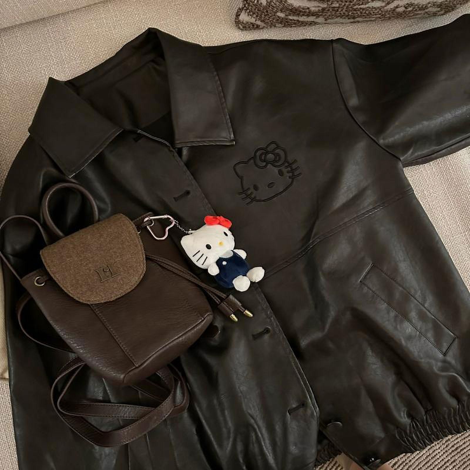 Hello Kitty Vintage Embroidered Leather Jacket Anime Sanrio Cartoon ...