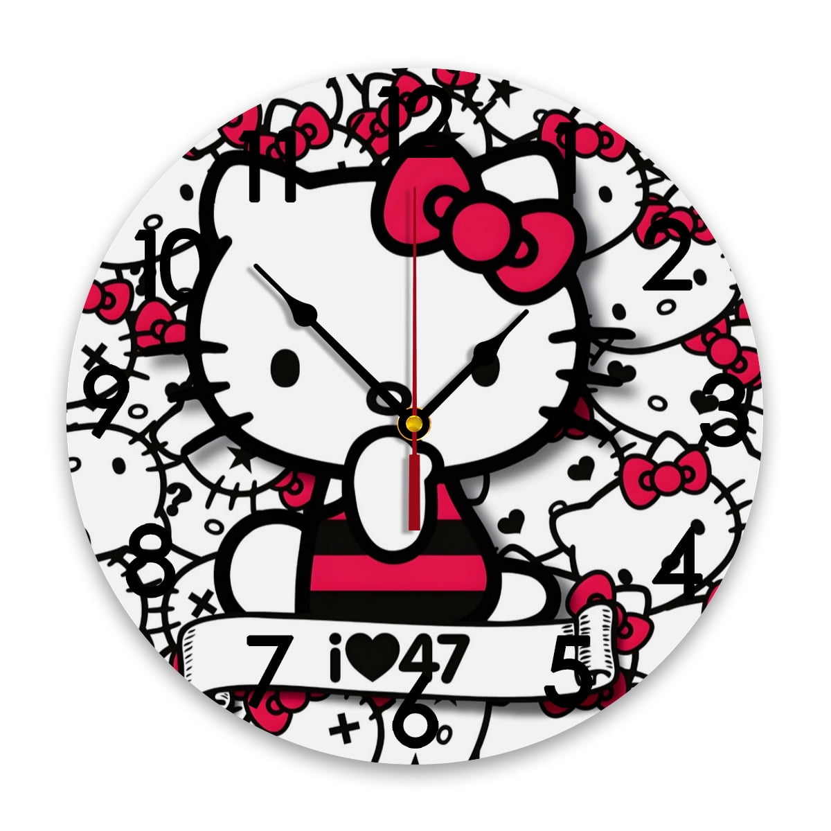 Hello Kitty Wall Clock Silent Non-Ticking 12" Premium Quartz Round Easy ...