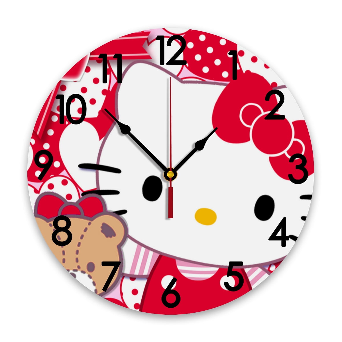 Hello Kitty Wall Clock Silent Non-Ticking 12" Premium Quartz Round Easy ...