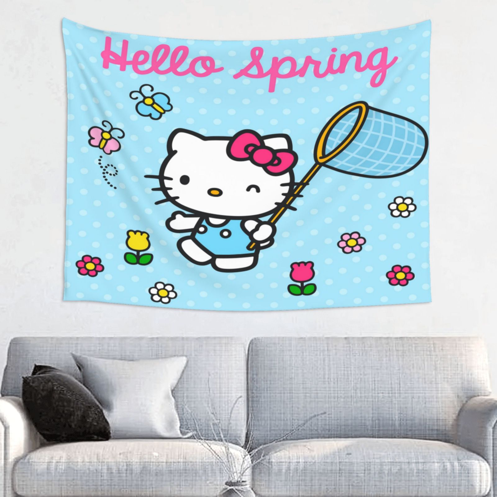 Hello Kitty Wall Tapestry Cartoon Poster for Bedroom Aesthetics Funny ...