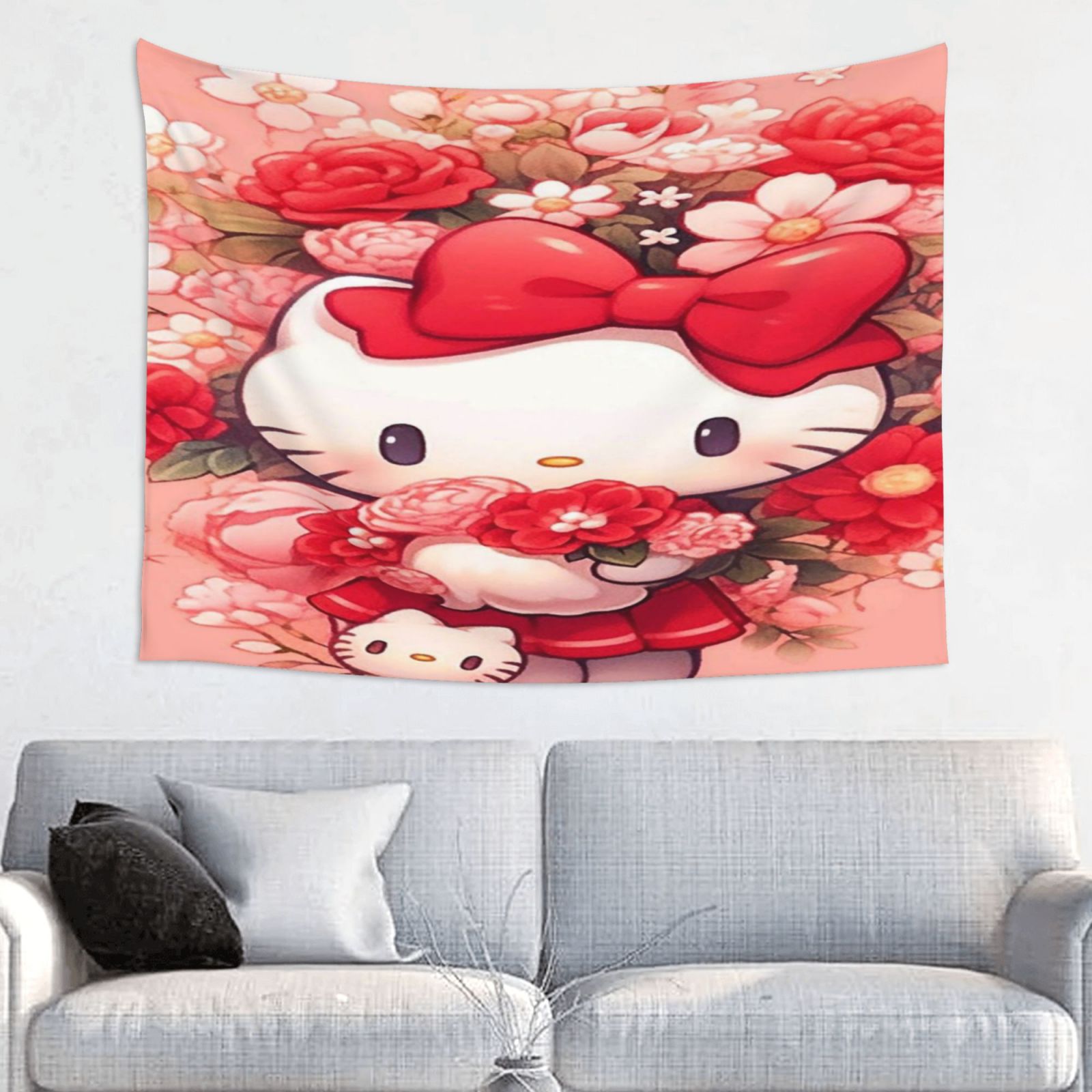 Hello Kitty Wall Tapestry Cartoon Poster for Bedroom Aesthetics Funny ...