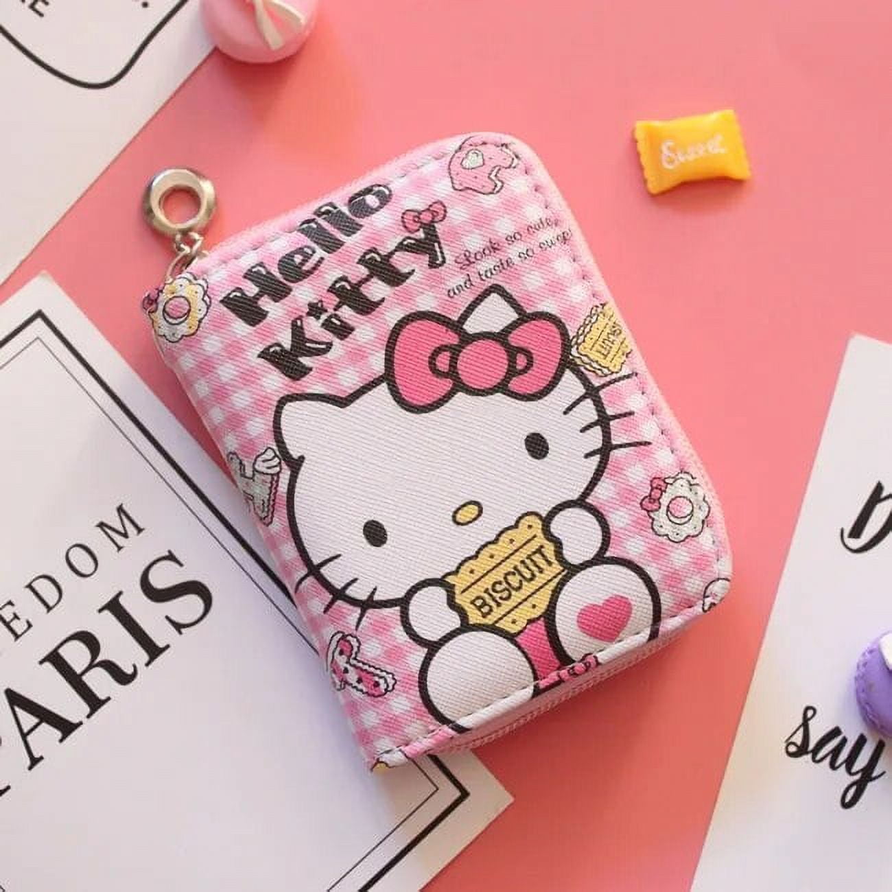 Hello Kitty Wallet Cartoon Printing PU Leather Women Zipper Short ...