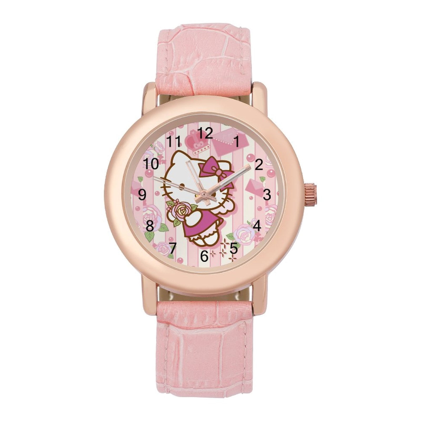 Hello Kitty Watch Ladies Classic Simple Pink Leather Wrist Watches ...