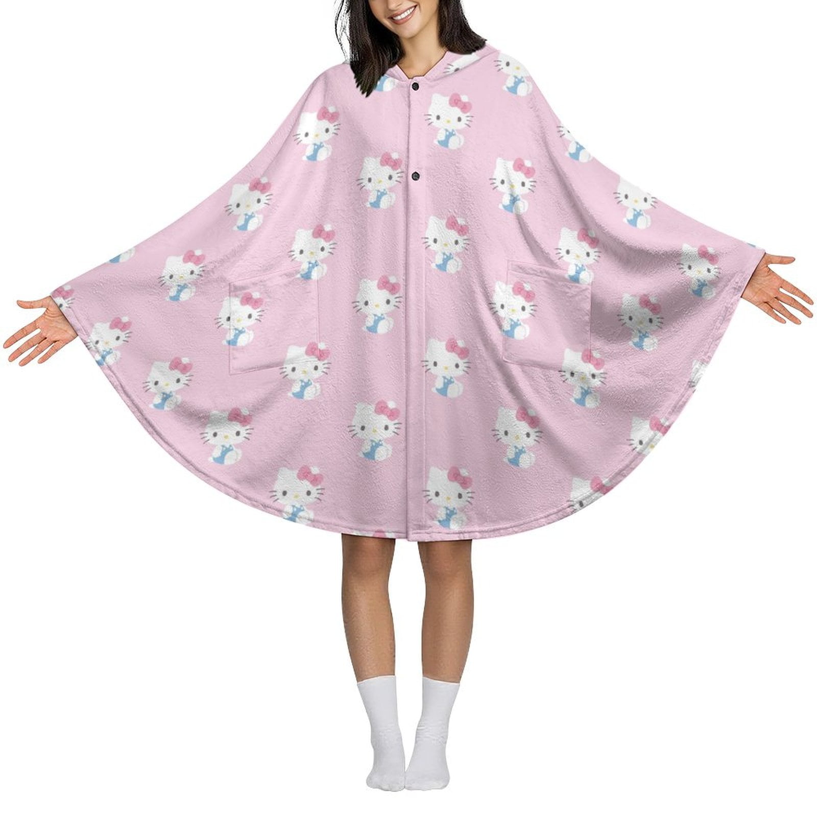 Hello Kitty Wearable Blanket Flannel Poncho Office Work Warm Cozy Shawl ...