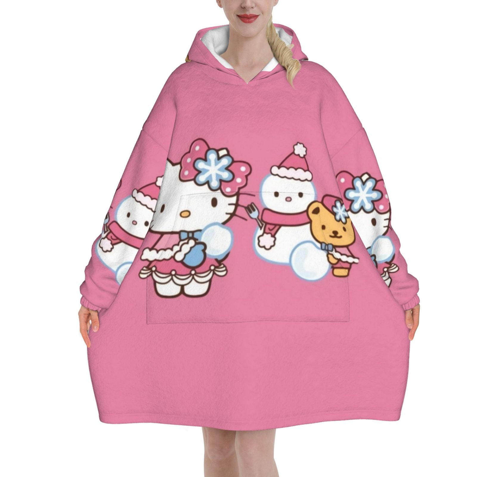 Hello Kitty Wearable Blanket Hoodie For Women, Oversized Sweatshirt ...