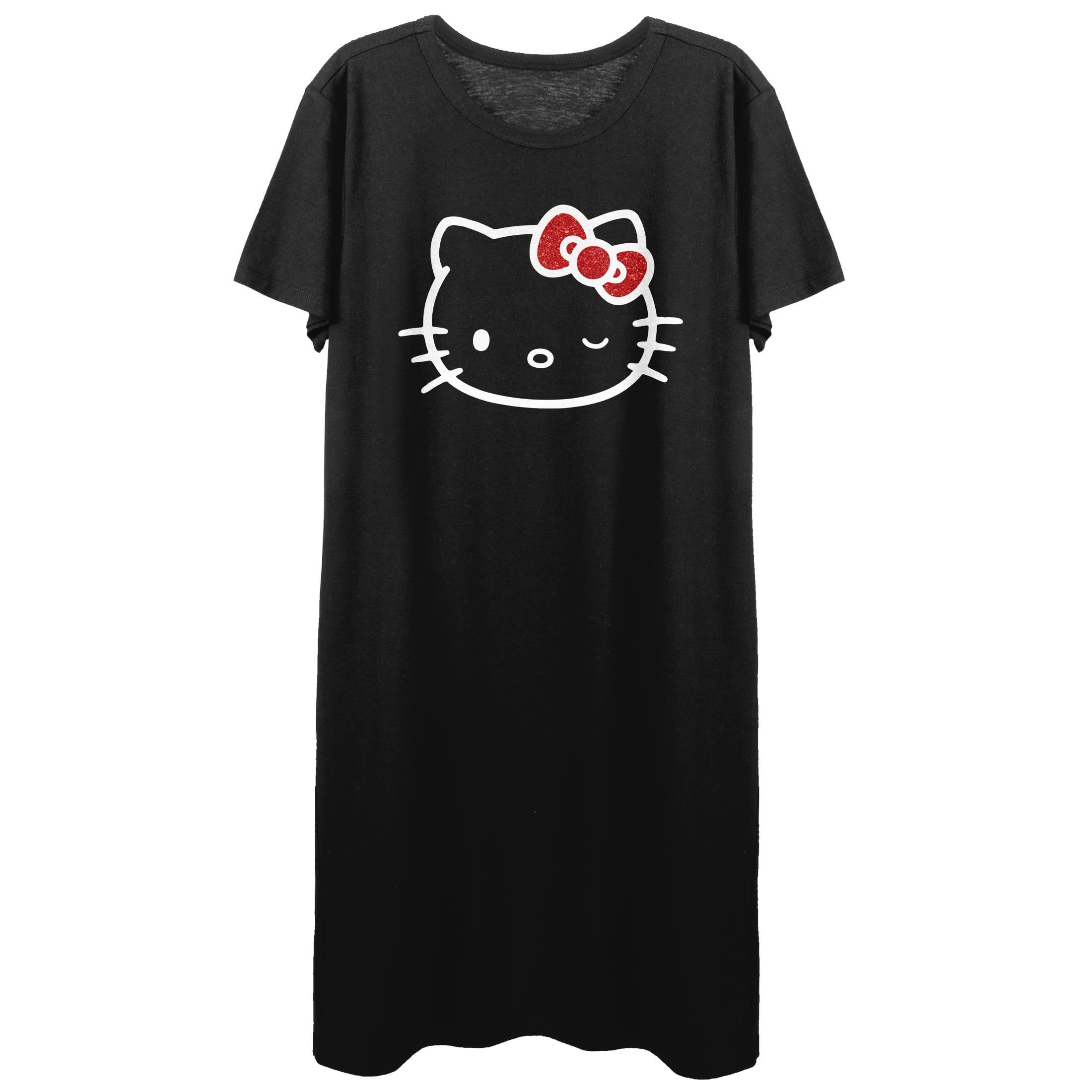 Hello Kitty Winking Face Womens Black Casual T Shirt Dress Large