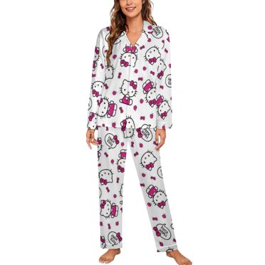 Hello Kitty Women Pajamas Set Long Sleeve Sleepwear Button Down ...