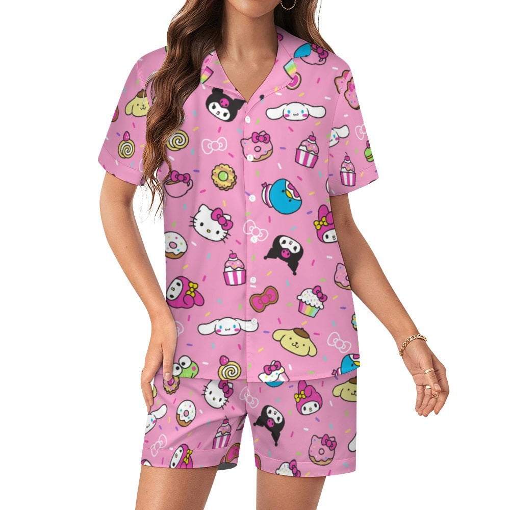 Hello Kitty Women Pajamas Set Short Sleeve Sleepwear Button Down ...