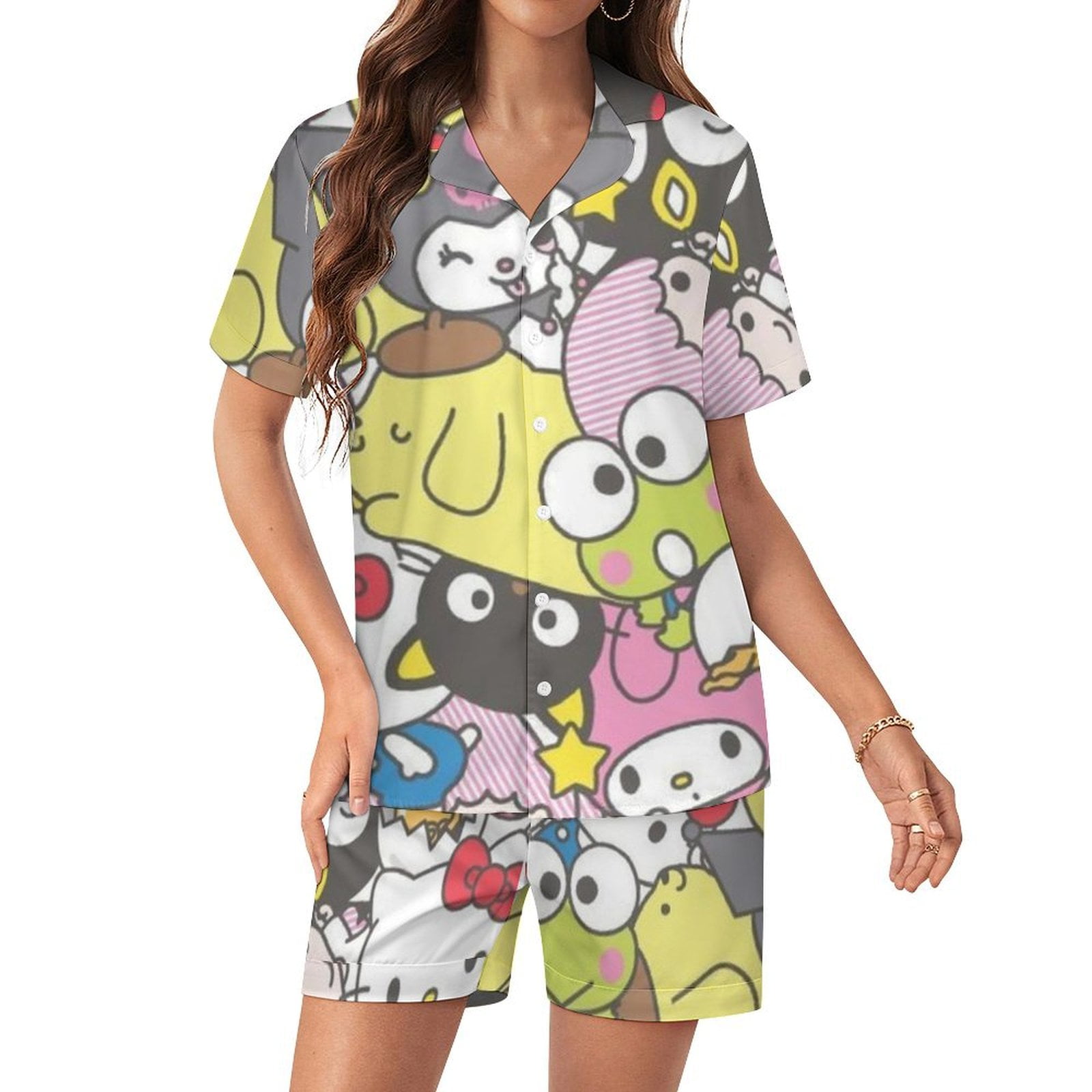 Hello Kitty Women Pajamas Set Short Sleeve Sleepwear Button Down ...