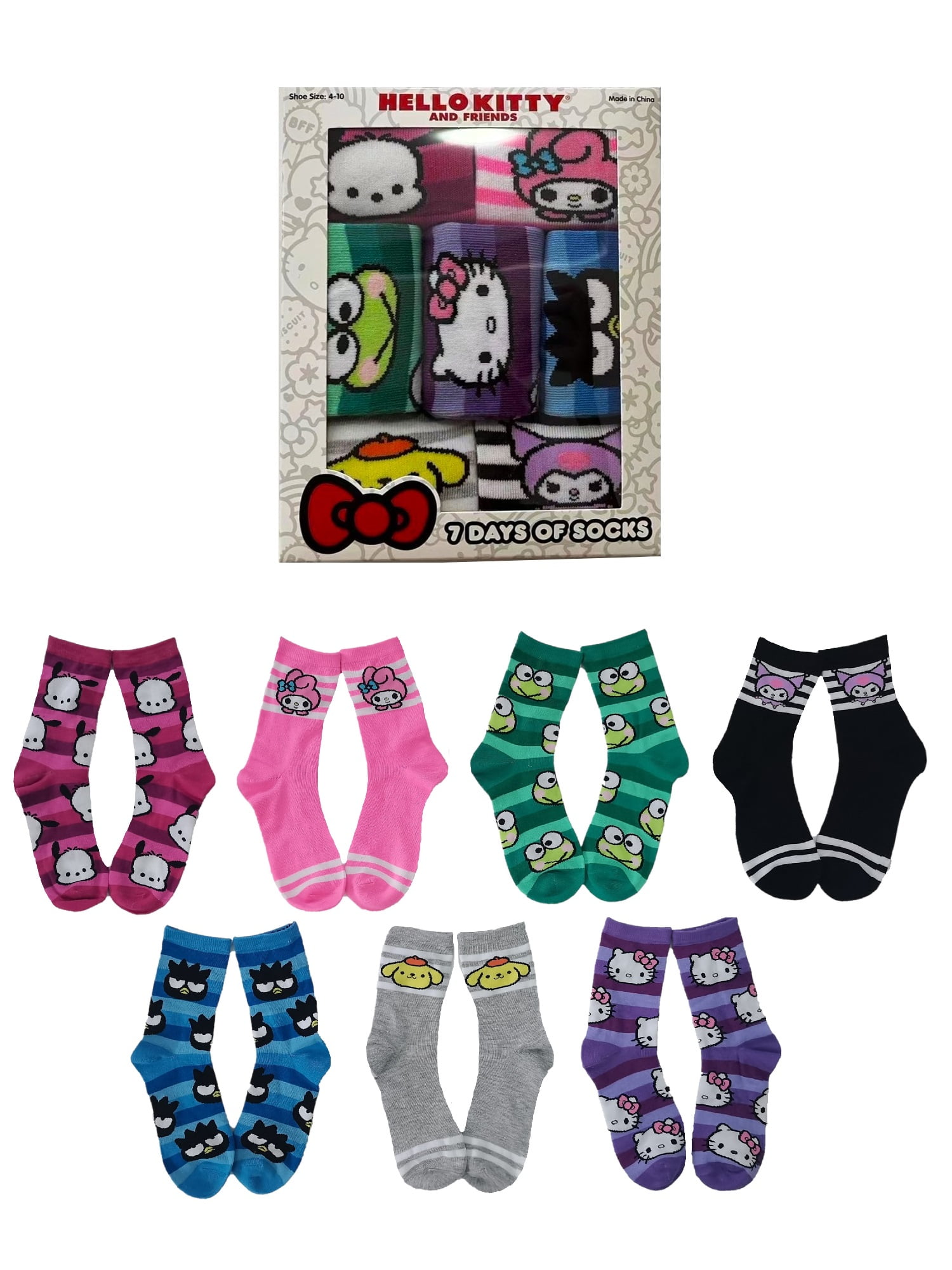Hello Kitty Women's Crew Socks, Giftable Box 7-Pack, Colorful ...