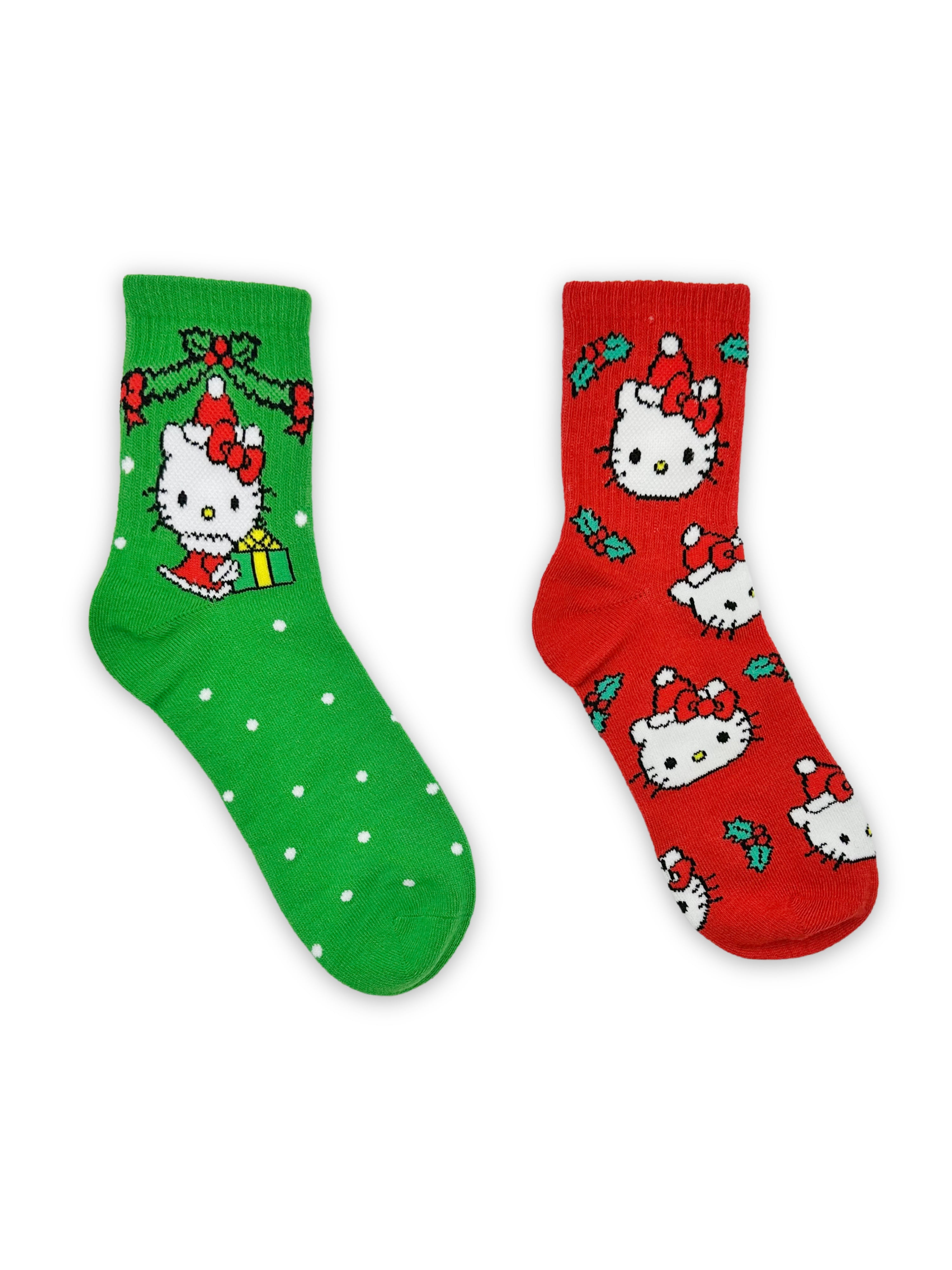 Hello Kitty, Women's Holiday Ribbed Mid-Crews, 2-Pack, Size 4-10 ...