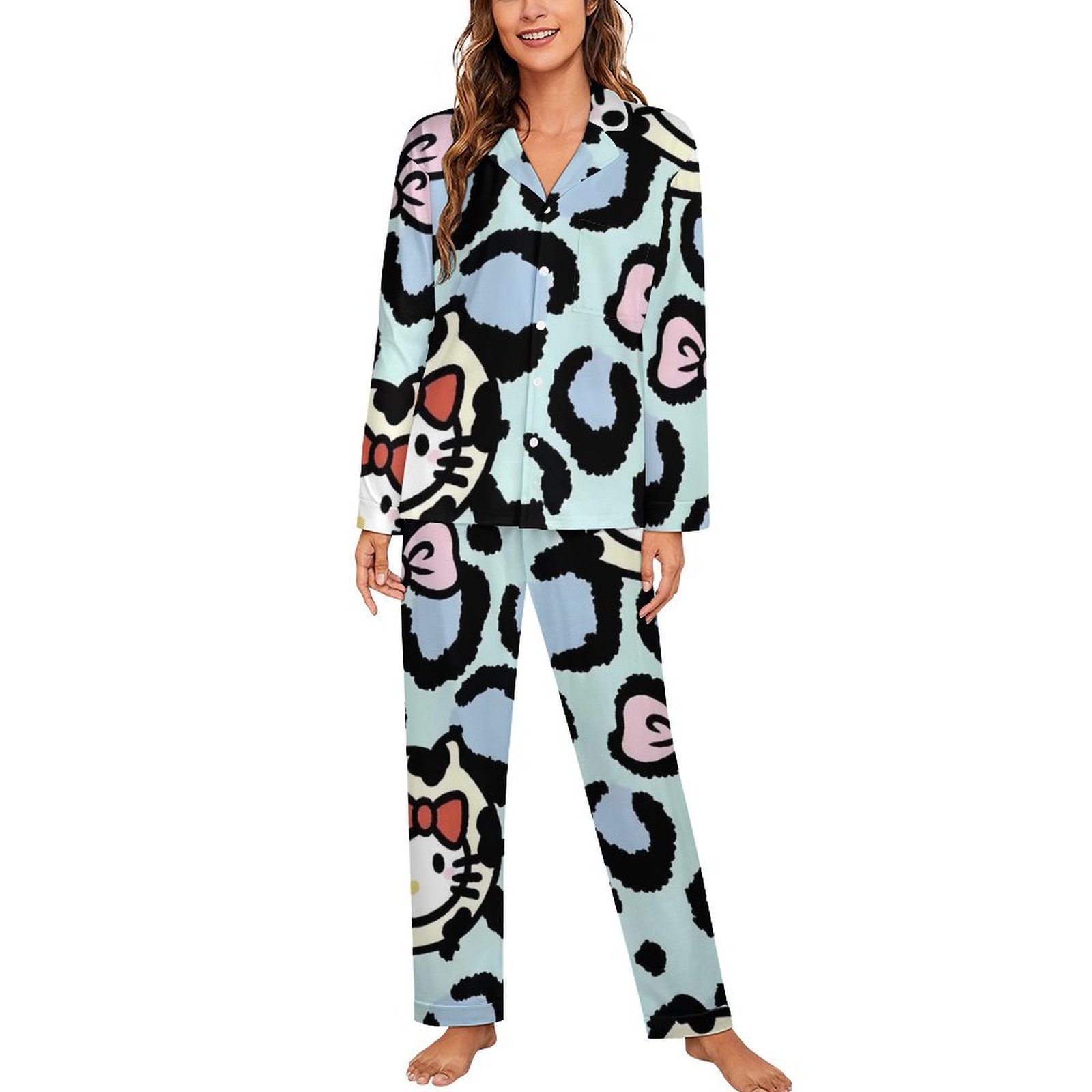 Hello Kitty Women's Long Sleeve Cuban Tie Pocket Pajama Set L - Walmart.com