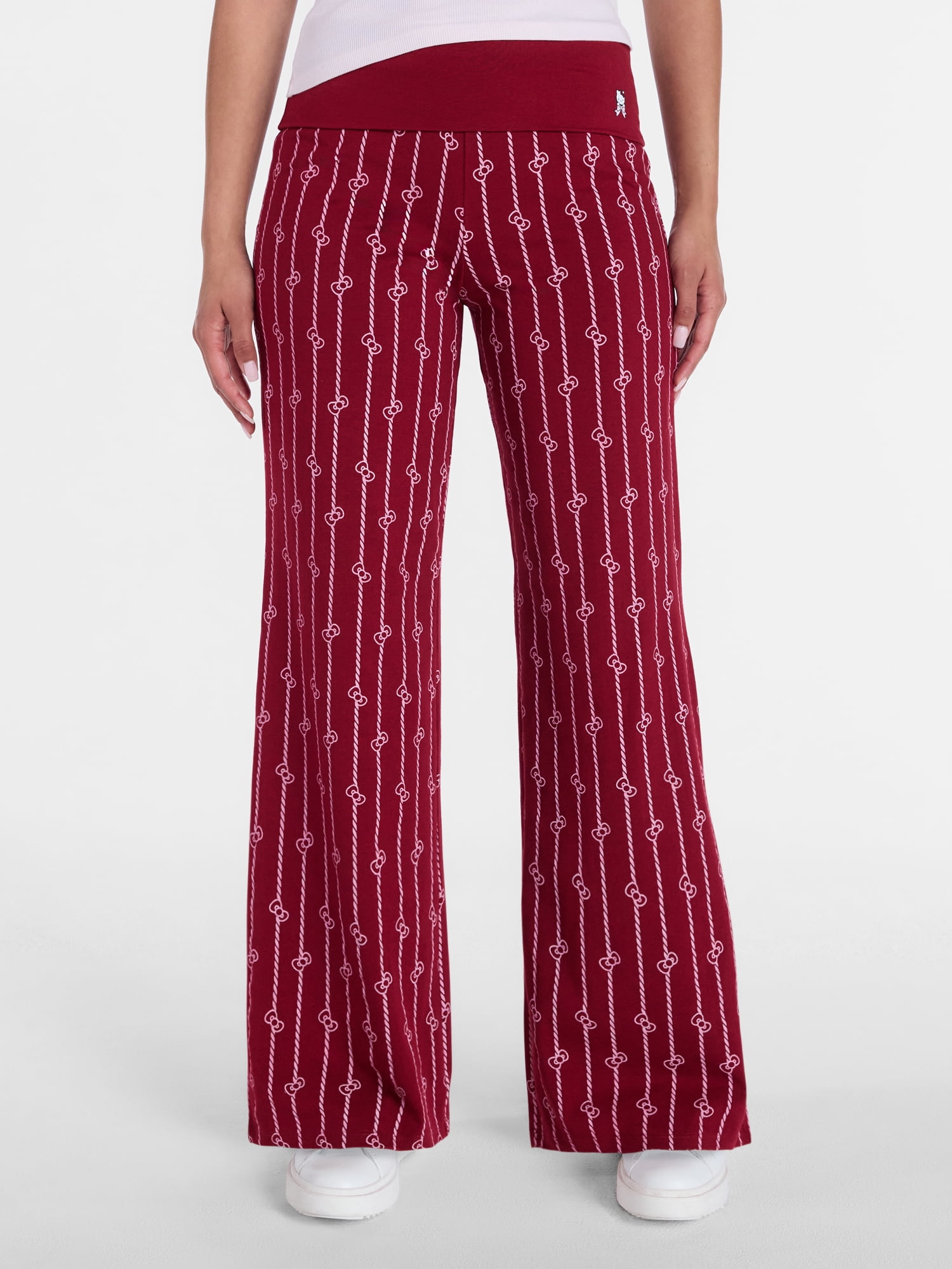 Hello Kitty Women’s Pinstripe Wide Leg Foldover Pants, Sizes XXS-XXL ...
