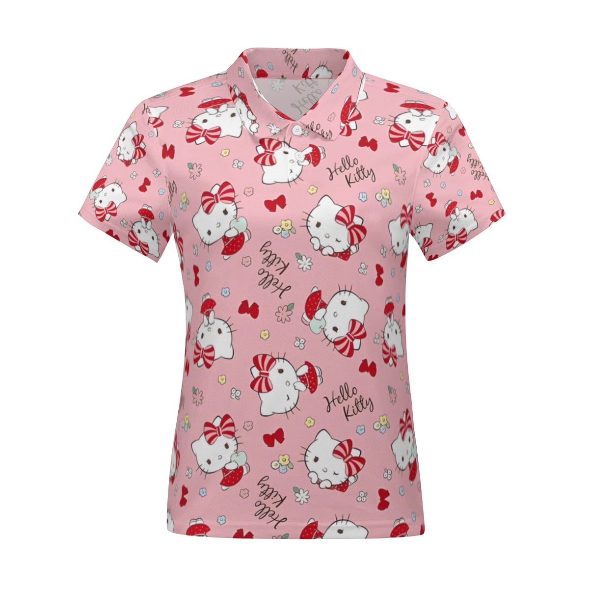 Hello Kitty Women's Polo Shirts 2-Button Short Sleeve Collared Tops ...
