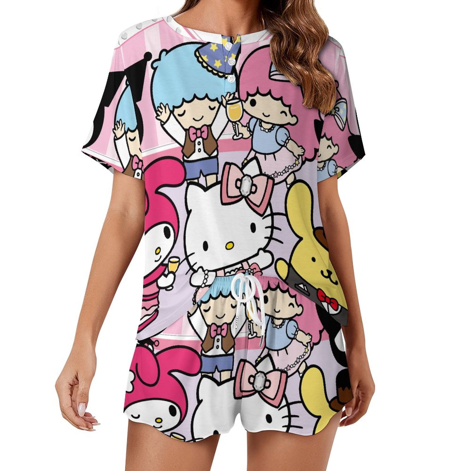 Hello Kitty Women's Short Sleeve Pajama，Soft Sleepwear Pjs Short and ...
