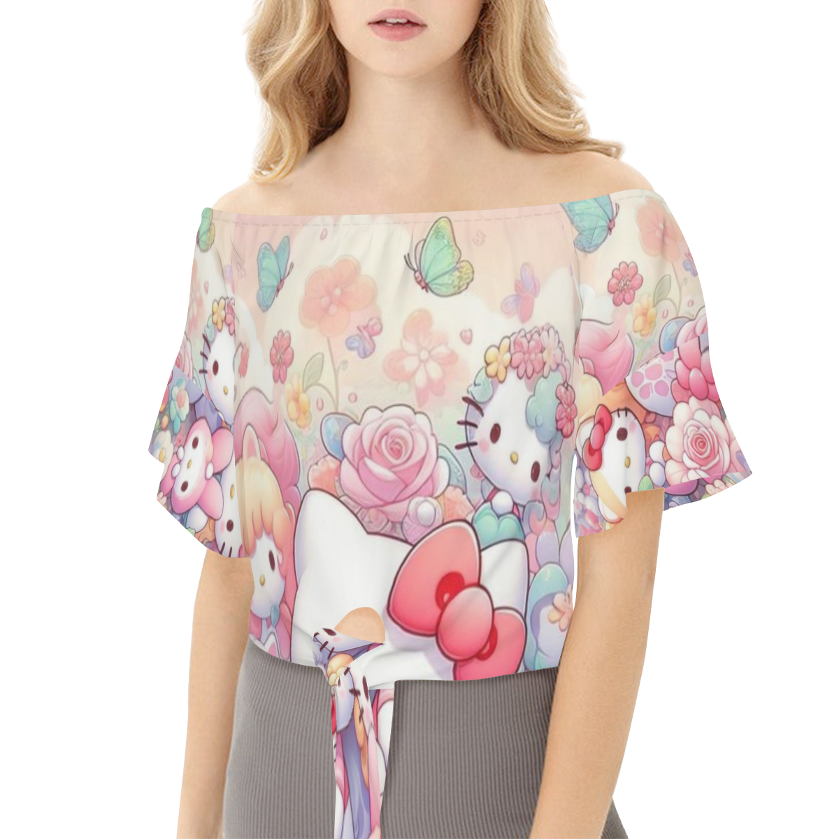 Hello Kitty Women's Short-Sleeved Sexy Slim-Fitting Top - Walmart.com