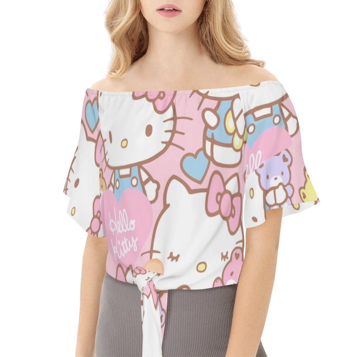 Hello Kitty Women's Short-Sleeved Sexy Slim-Fitting Top - Walmart.com