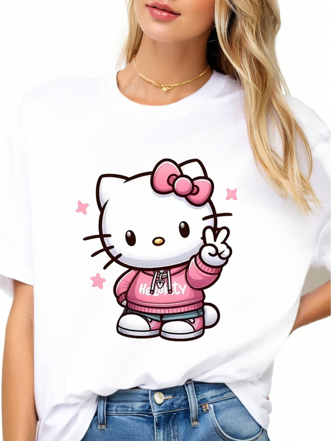 Hello Kitty Women's T-Shirt | Cute Cartoon Print, Casual Short Sleeve ...