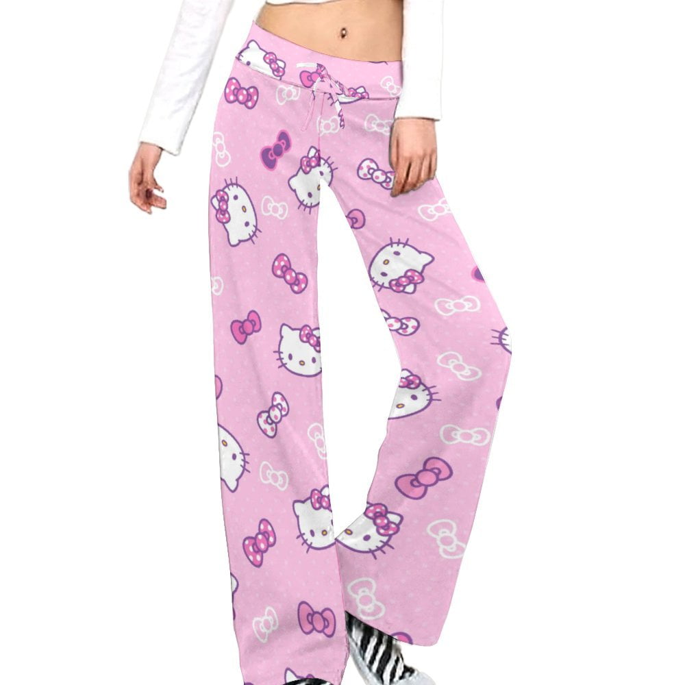 Hello Kitty Womens Wide Leg Yoga Pant Comfy Loose Sweatpants High