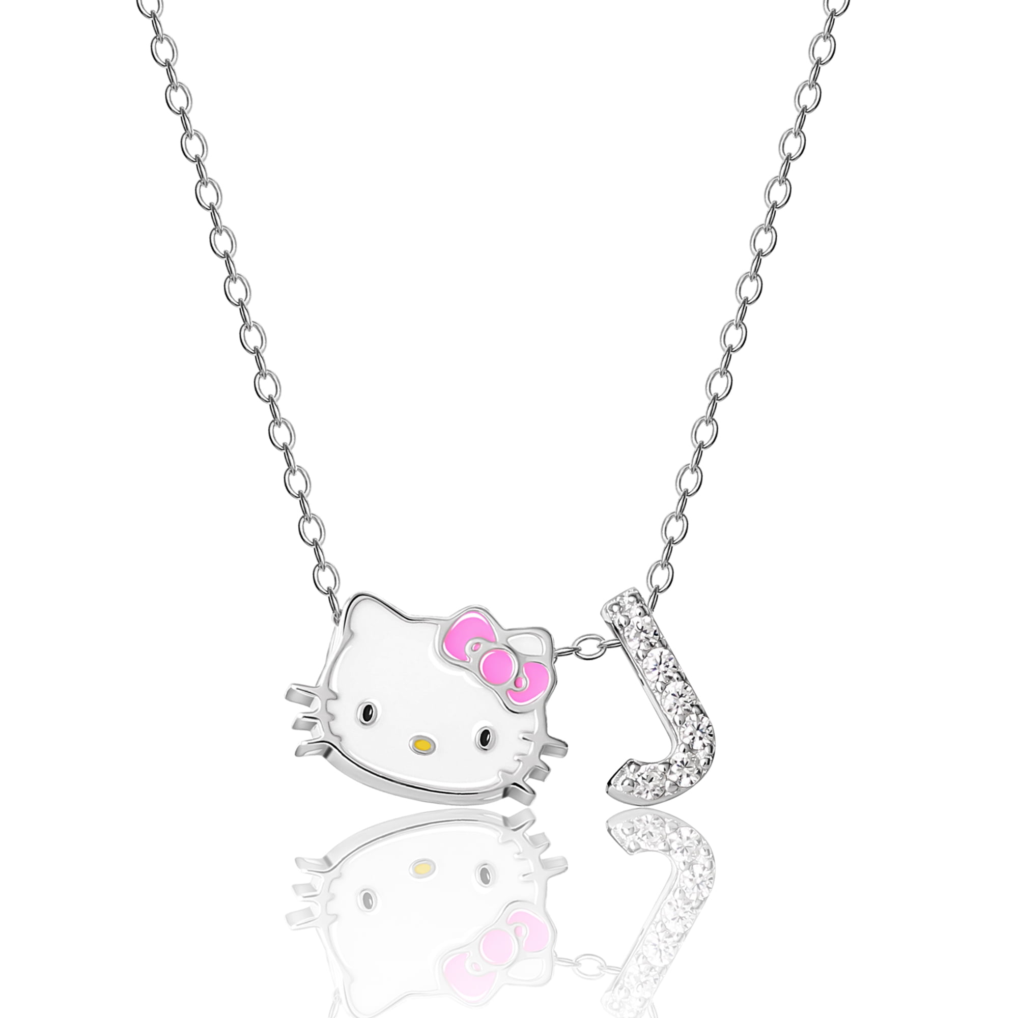Hello Kitty Womens Enamel Hello Kitty and Sliding Pave Initial Necklace ...