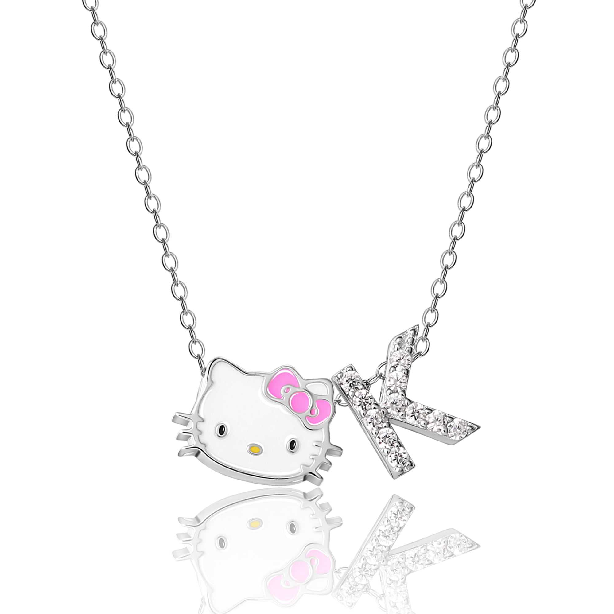 Hello Kitty Womens Enamel Hello Kitty and Sliding Pave Initial Necklace ...